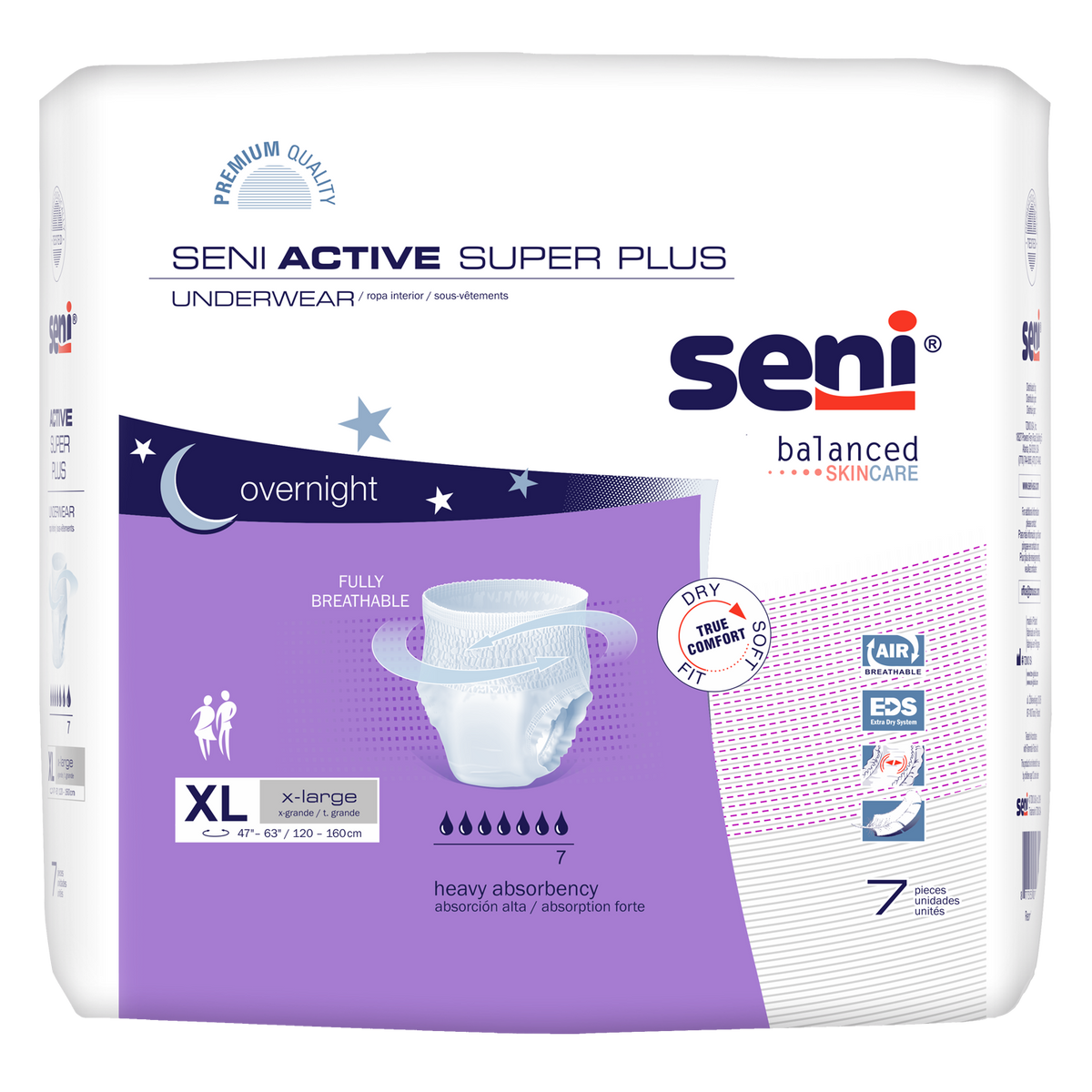 Seni Active Super Plus Pull-on Underwear, Extra Large, 7 Count - 47" - – IRONMED